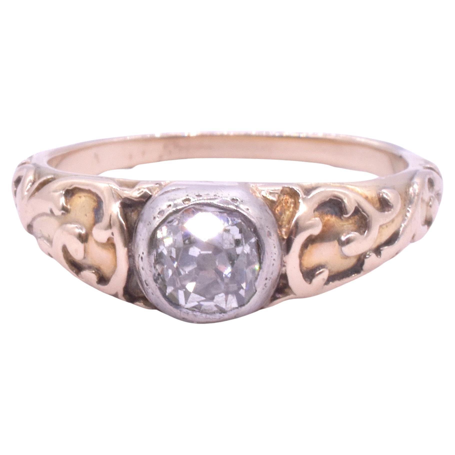 15K Georgian Period Diamond Solitaire Ring with Engraved Shoulders For ...