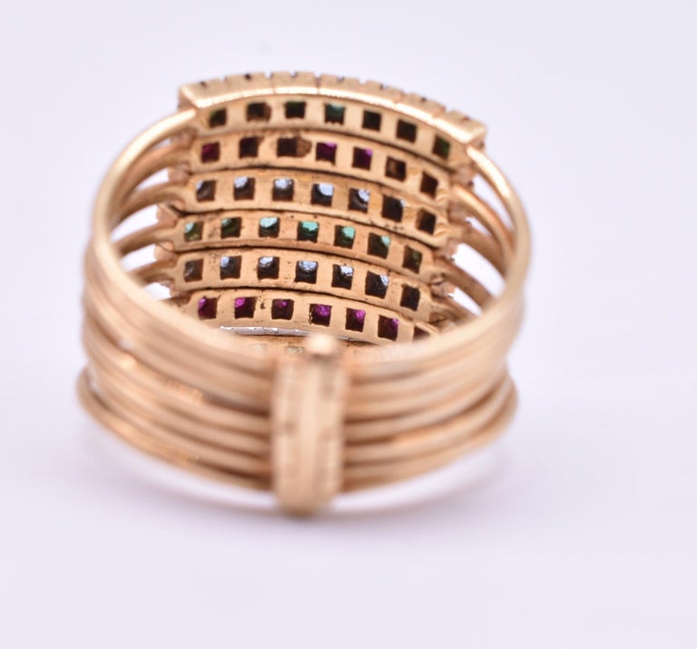 15 Karat Gold Emerald, Diamond and Sapphire Harem Ring at 1stDibs ...