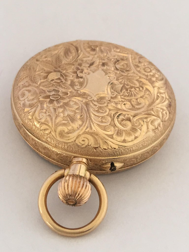 15 Karat Gold Fully Engraved Case Enamel Dial Fob / Pocket Watch at 1stDibs