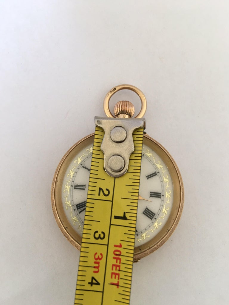 15 Karat Gold Fully Engraved Case Enamel Dial Fob / Pocket Watch at 1stDibs