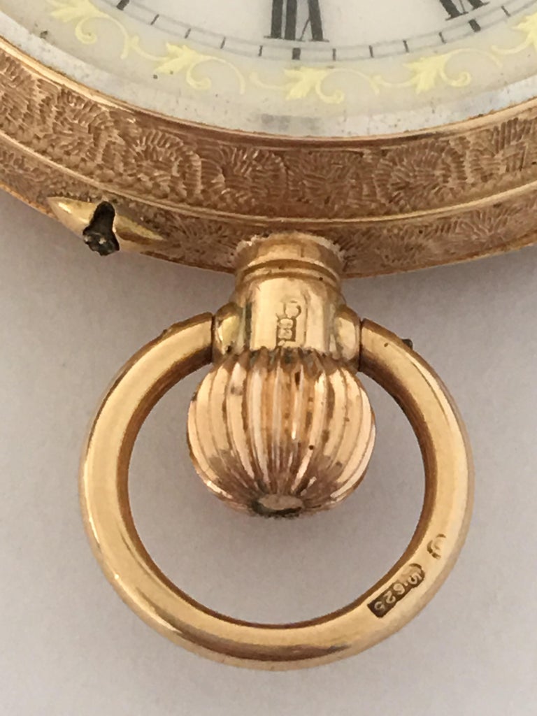 15 Karat Gold Fully Engraved Case Enamel Dial Fob / Pocket Watch at 1stDibs