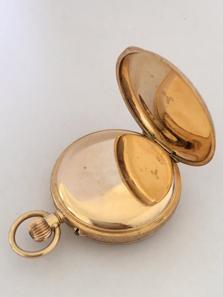15 Karat Gold Fully Engraved Case Enamel Dial Fob / Pocket Watch at 1stDibs