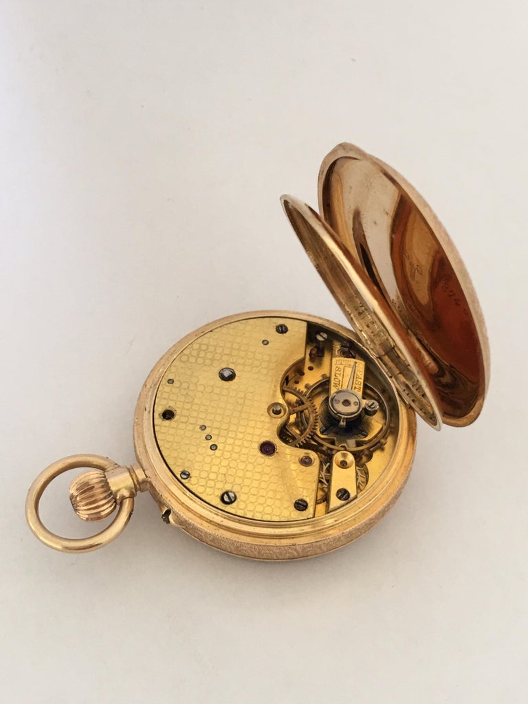 15 Karat Gold Fully Engraved Case Enamel Dial Fob / Pocket Watch at 1stDibs