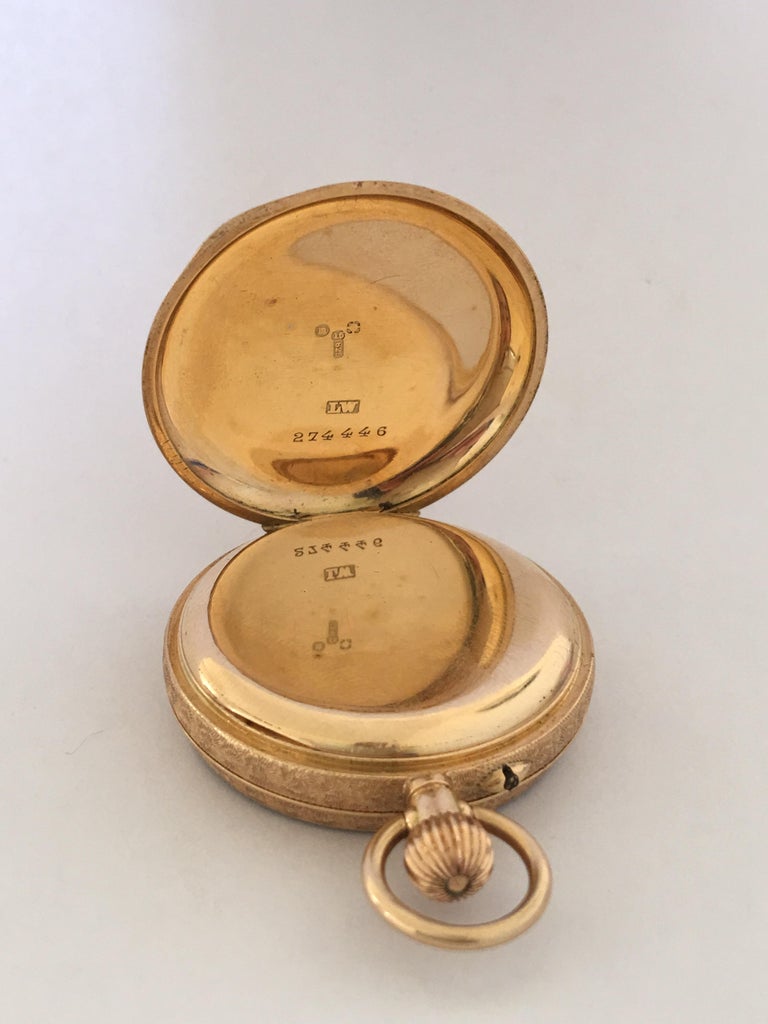 15 Karat Gold Fully Engraved Case Enamel Dial Fob / Pocket Watch at 1stDibs