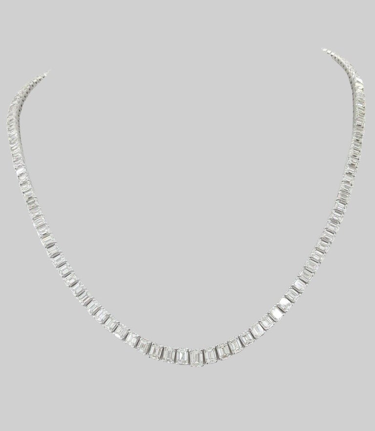 16 Carat Emerald Cut Diamond Riviera Necklace For Sale at 1stDibs