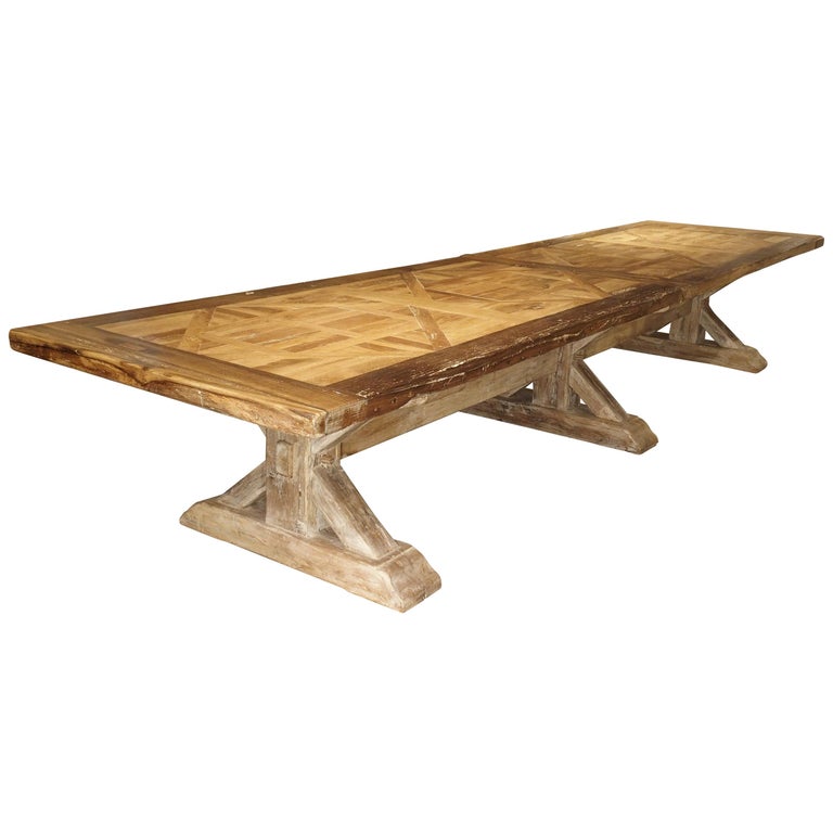16 Foot Long Oak Parquet Top Dining Table from France at 1stDibs