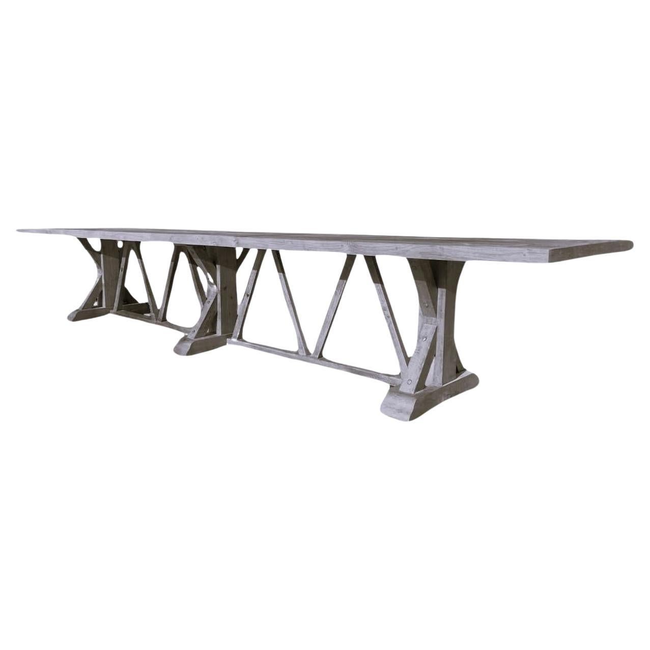 16 Foot Long Outdoor Dining Table In Grey Rustic Finish For Sale at 1stDibs