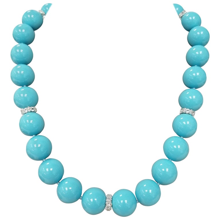 Spherical Beads of Composite Turquoise and Sapphire Rondelle Necklace ...