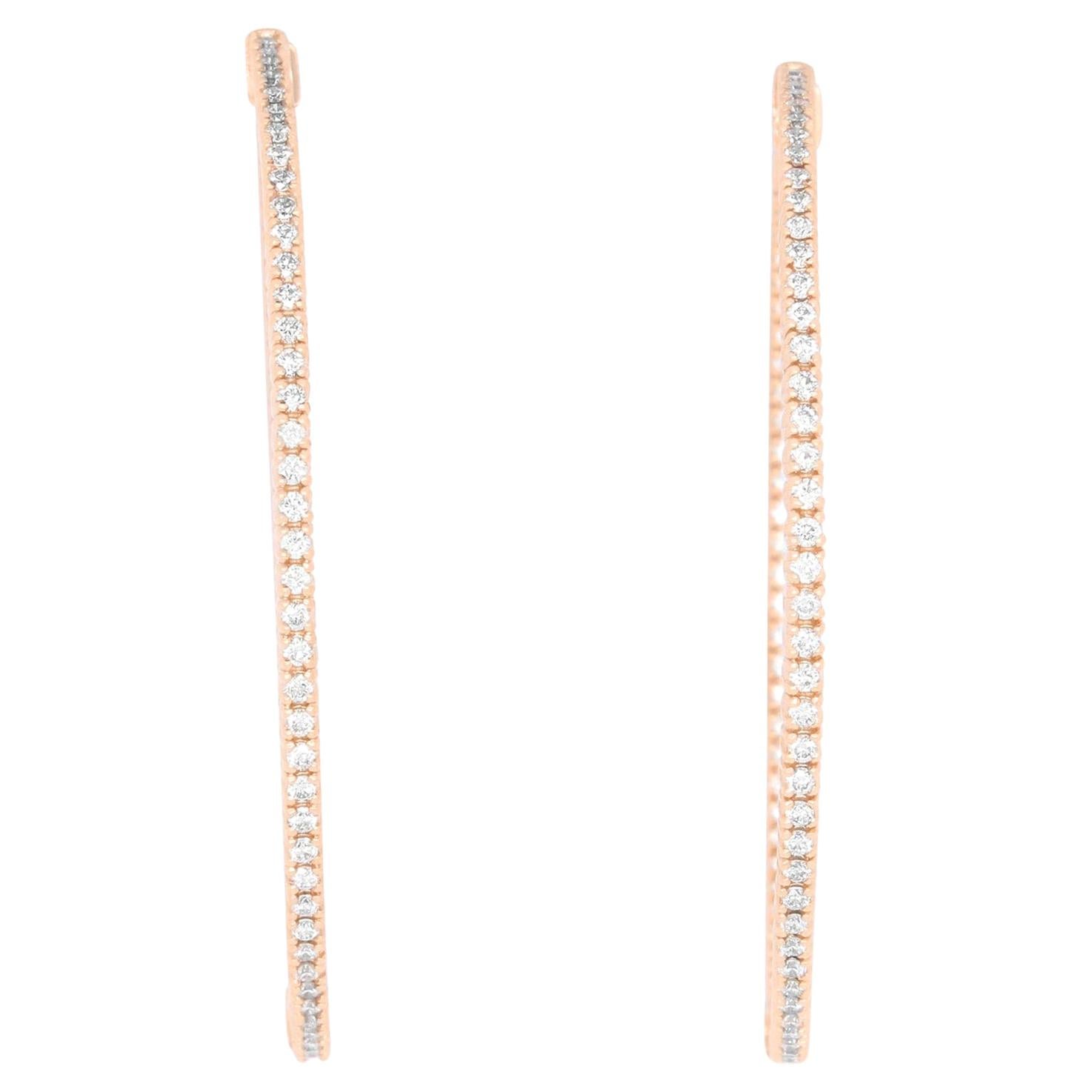 14k Rose Gold Diamond Cross Hoop Earrings For Sale at 1stDibs