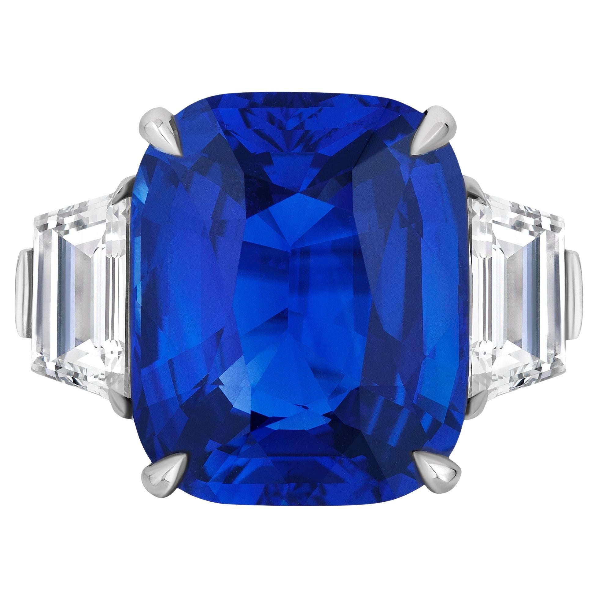 6.74 Carat Cushion Blue Sapphire and Diamond Platinum Ring For Sale at ...
