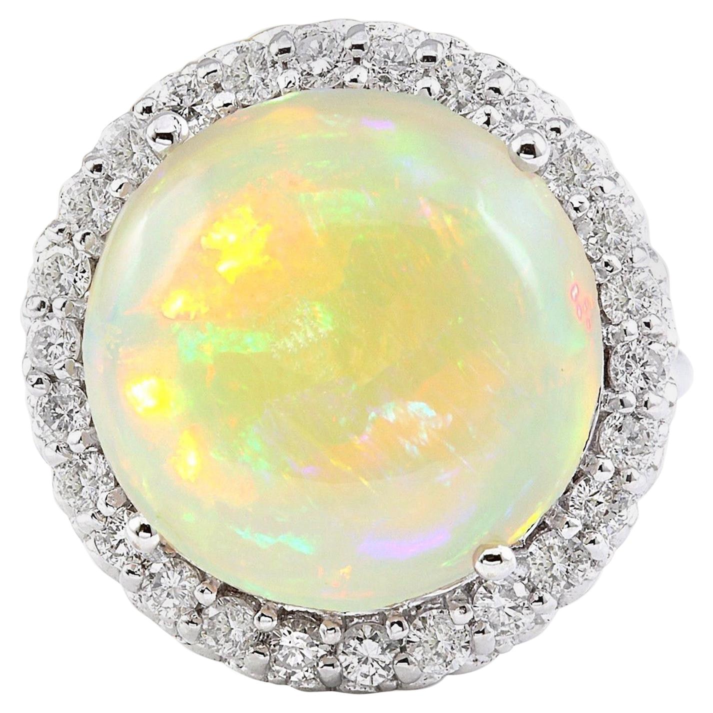 16.02 Carat Natural Opal 18 Karat Solid White Gold Diamond Ring For ...