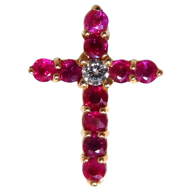 1.60ct Natural Ruby Cross Pendant 14kt For Sale at 1stDibs