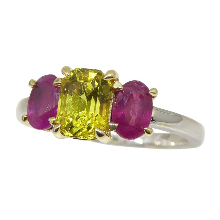 1.60ct Yellow Sapphire, Ruby Ring set in 18k White and Yellow Gold For ...