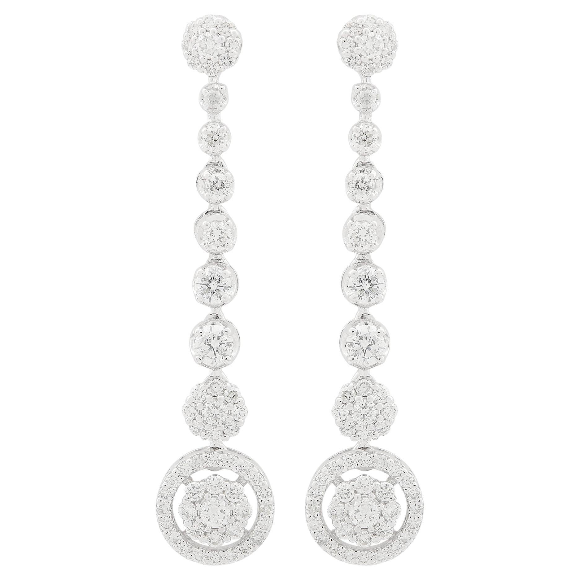 Natural 1.70 Carat Diamond Dangle Earrings 10 Karat White Gold Handmade ...