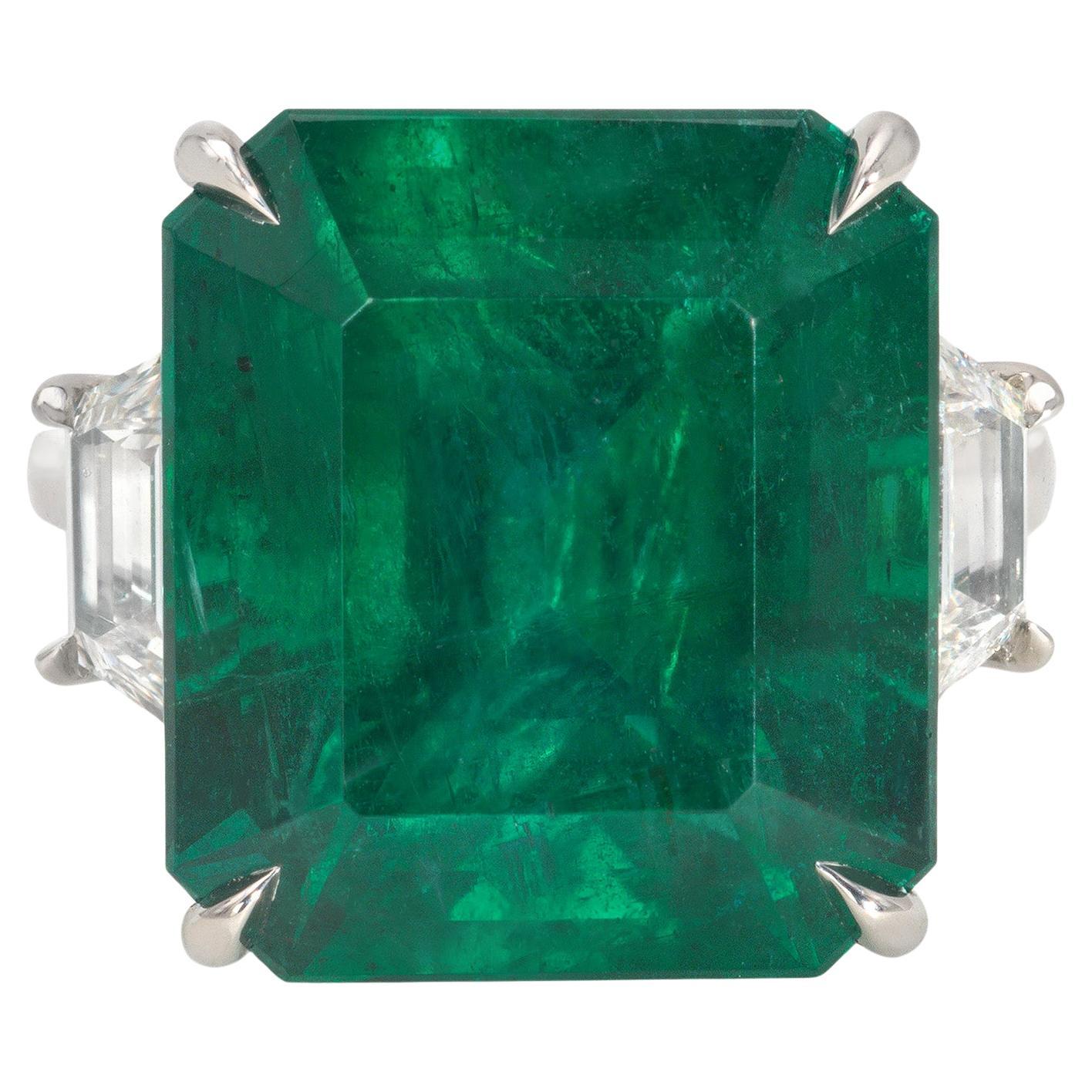16.10 Carats Emerald Cut Emerald and Diamond Three-Stone Engagement ...