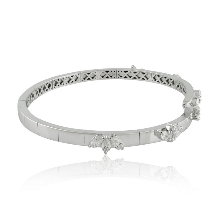 1.62Ct Pear Diamond Wrap Bangle Bracelet 18 Karat White Gold Handmade ...