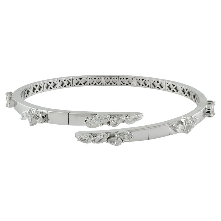 1.62Ct Pear Diamond Wrap Bangle Bracelet 18 Karat White Gold Handmade ...