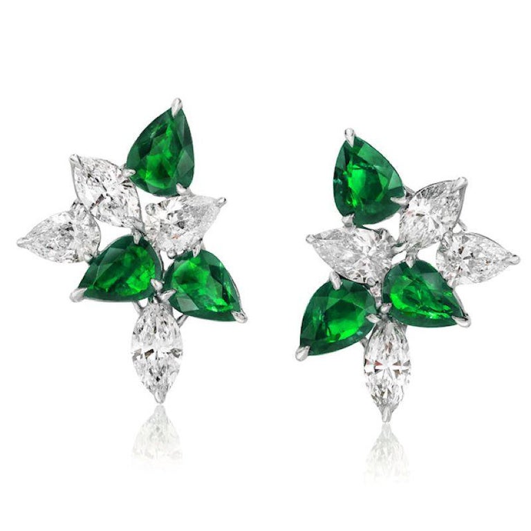 16.29 Carats Emerald and Pear Shaped Diamond Cluster Set For Sale at ...