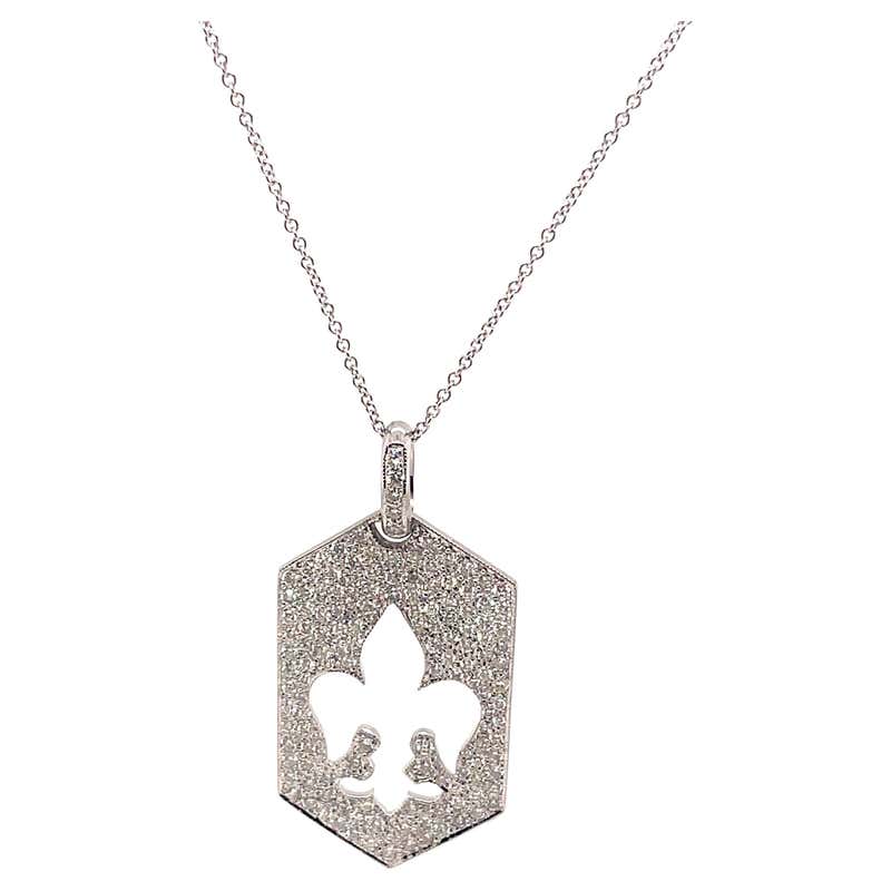 Stylized Fleur De Lis Drop Pearl Diamond Gold Pendant For Sale At 1stdibs