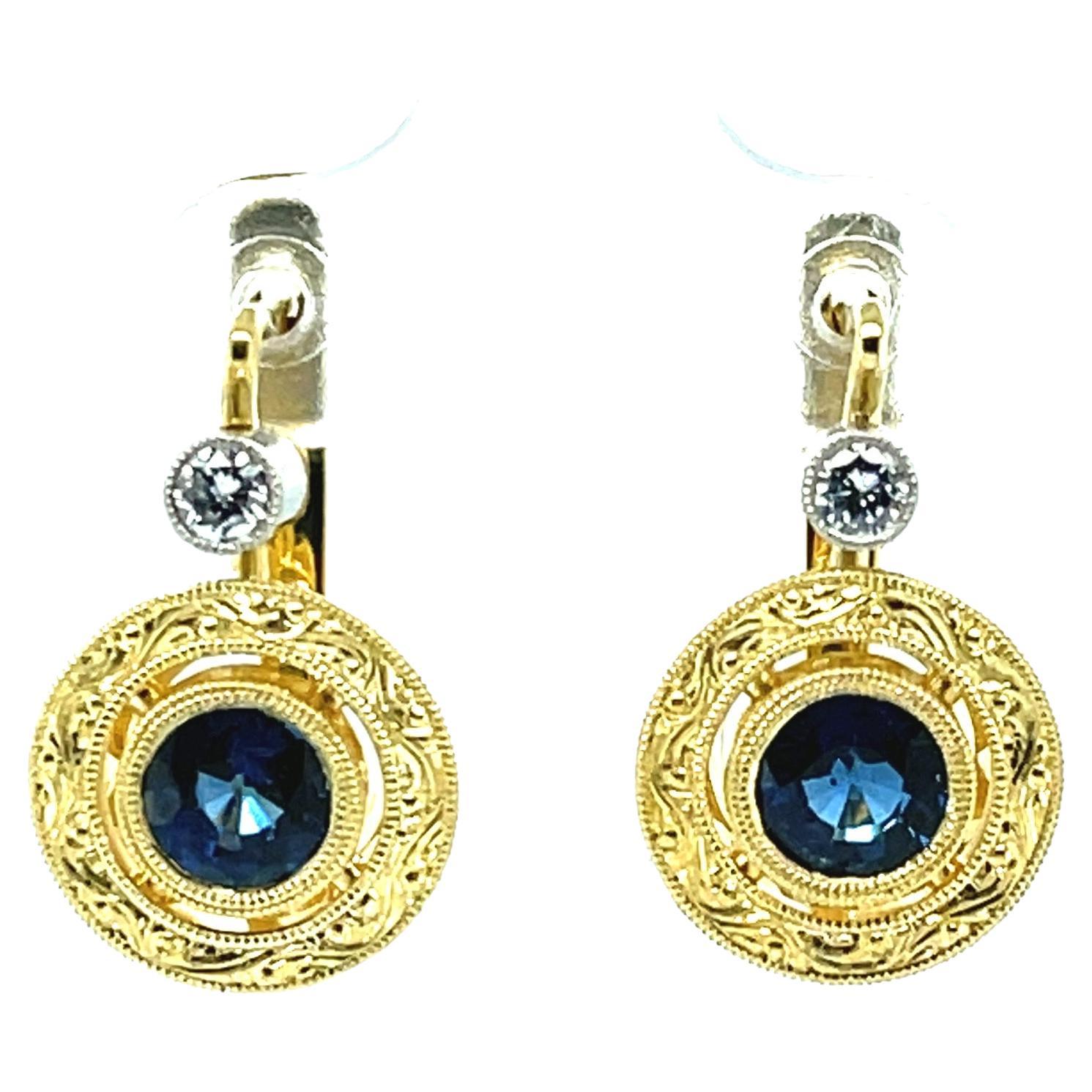 5.71 Total Carat Blue Sapphire Drop Earrings with Bezel Set Double-Halo ...