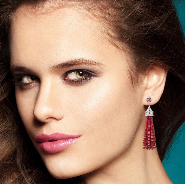 163.91 Carat Ruby Diamond Tassel Earrings For Sale at 1stDibs | who is ...