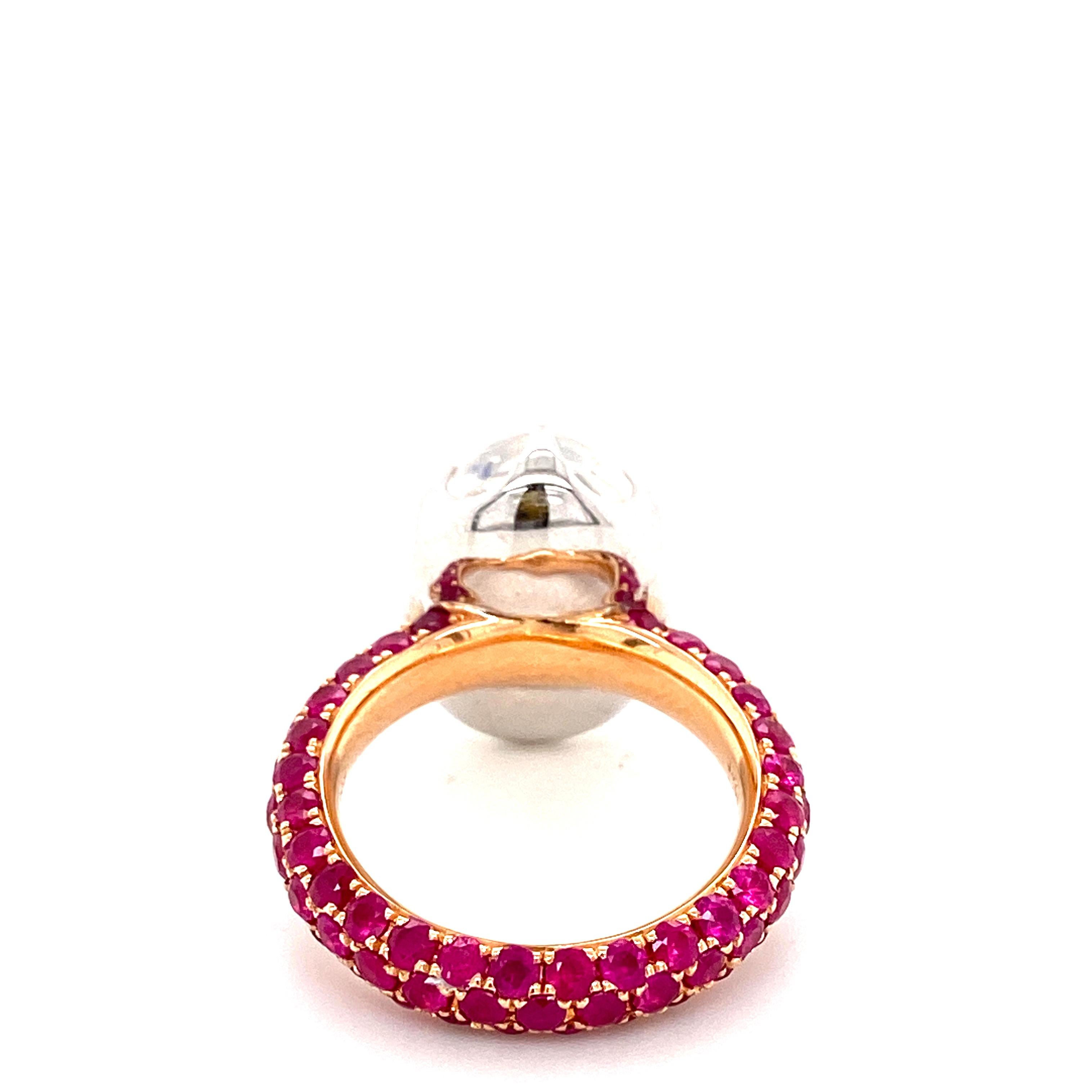 16.40 Carat Moonstone and Vivid Red Ruby Gold Cocktail Ring For Sale at ...