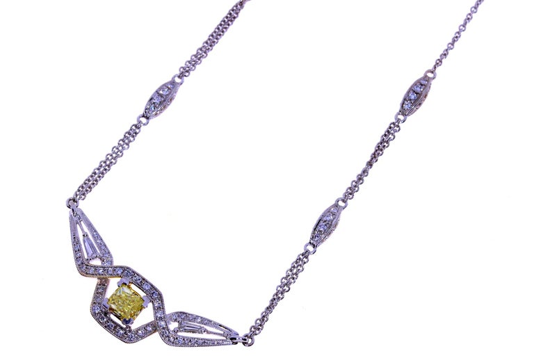 1.64ct Fancy Yellow Princess Cut Pendant with Unique Chain For Sale at ...