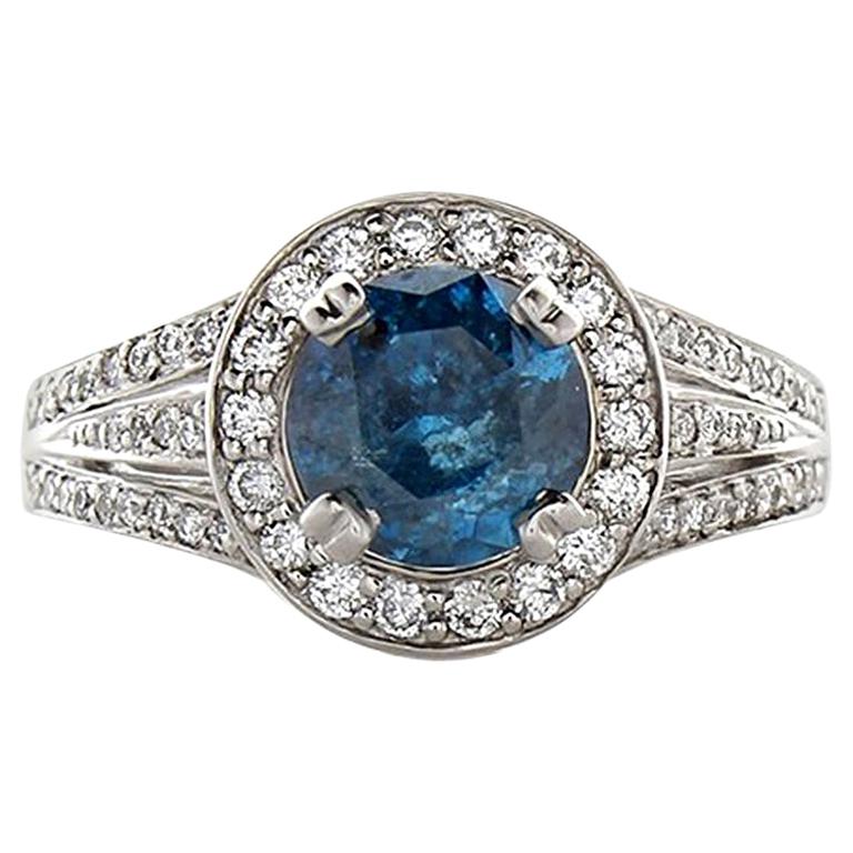 1.65 Carat Blue Irradiated Diamond and White Diamond White Gold ...