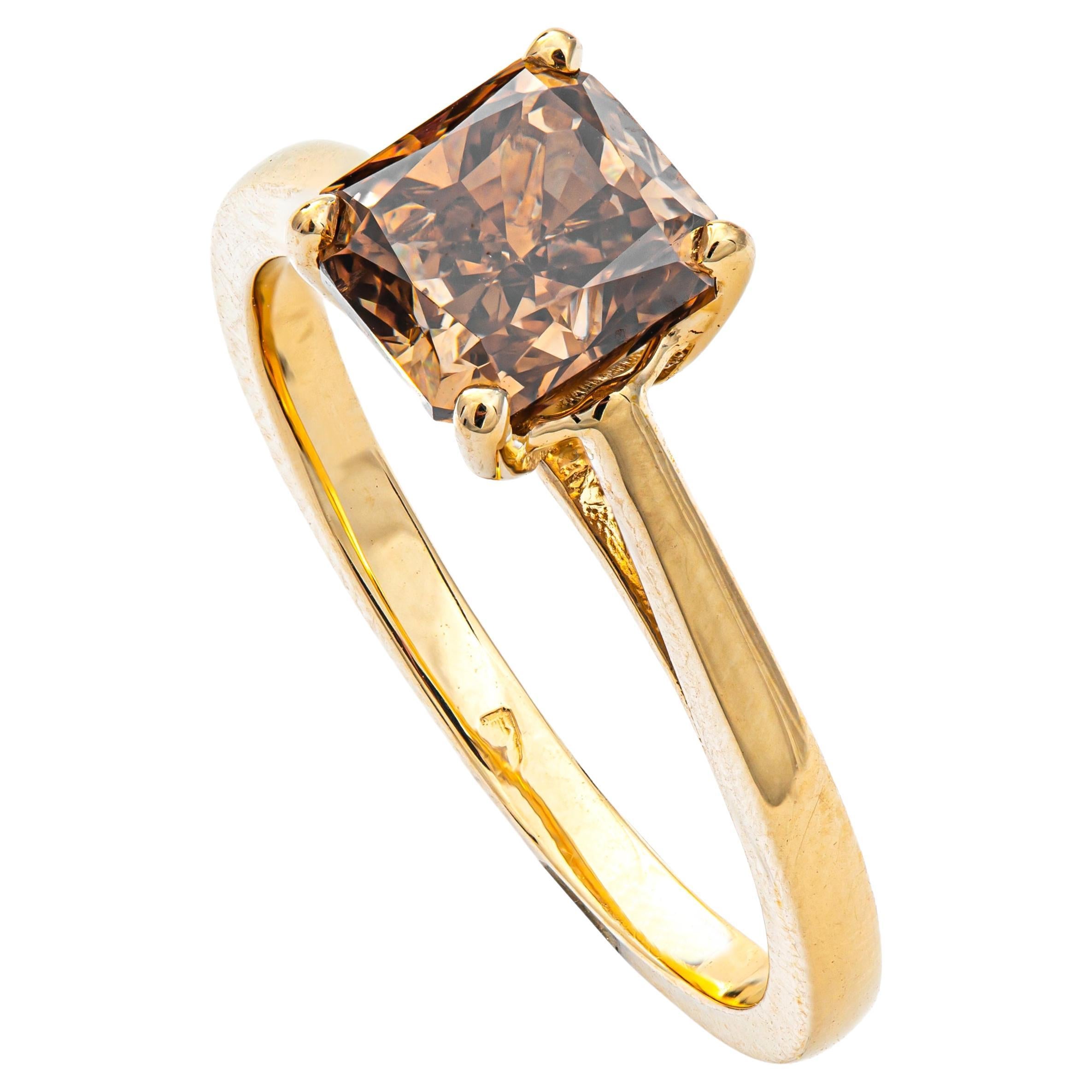 GIA 1.65 CT Fancy Orange Brown 18 KT White Gold Diamond Cushion ...