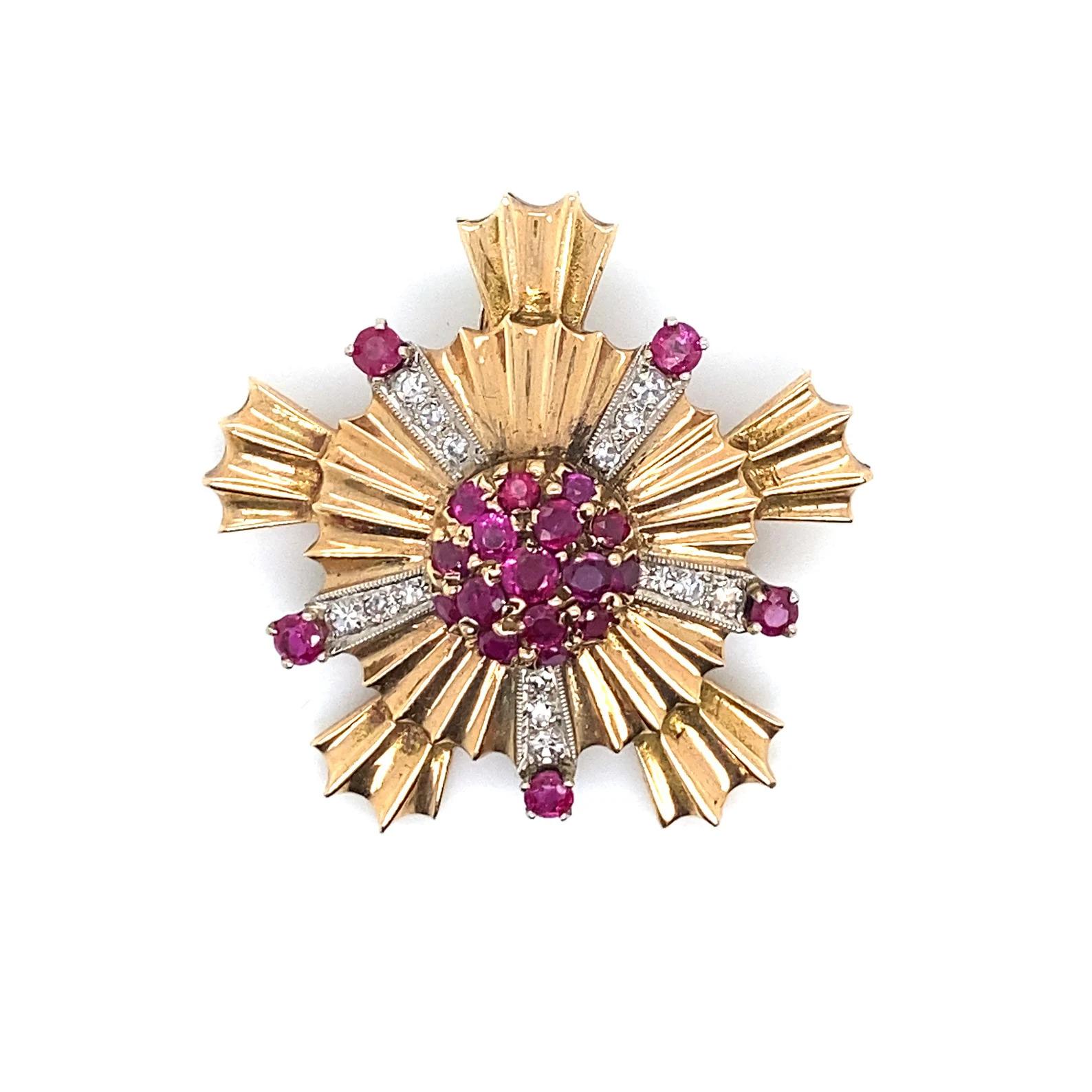 1.65 Total Ct Vintage Ruby and Diamond 14K Yellow Gold Convertible ...