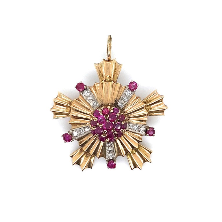 1.65 Total Ct Vintage Ruby and Diamond 14K Yellow Gold Convertible ...