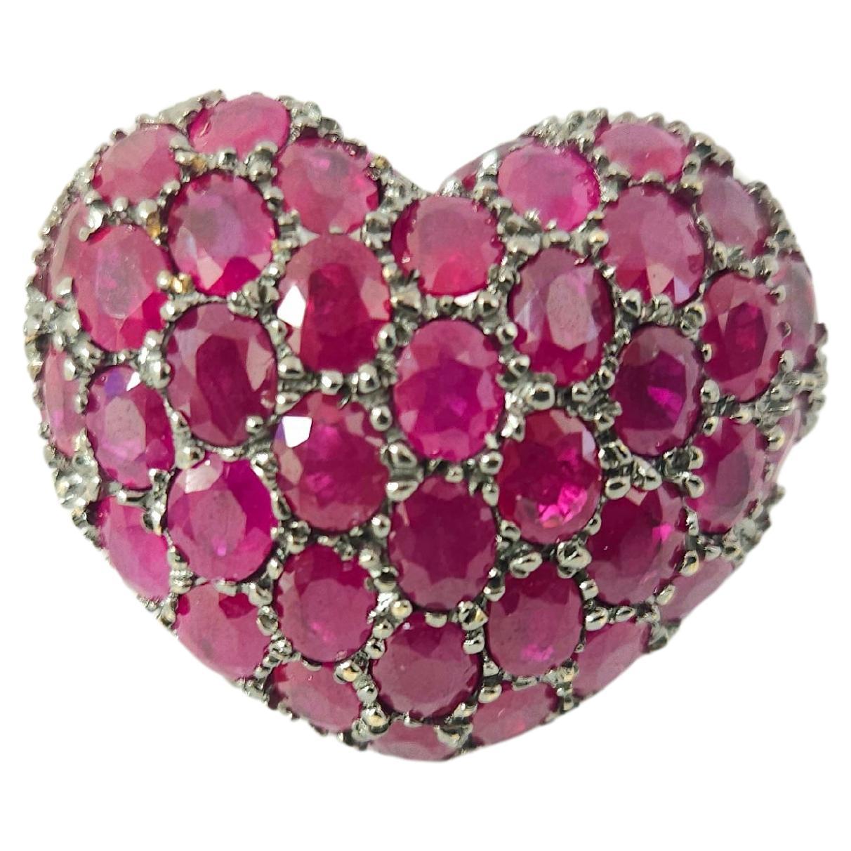16.50cts White Gold Heart Ruby Oval Shape Black Rodium Ring 18K 7 Inch ...
