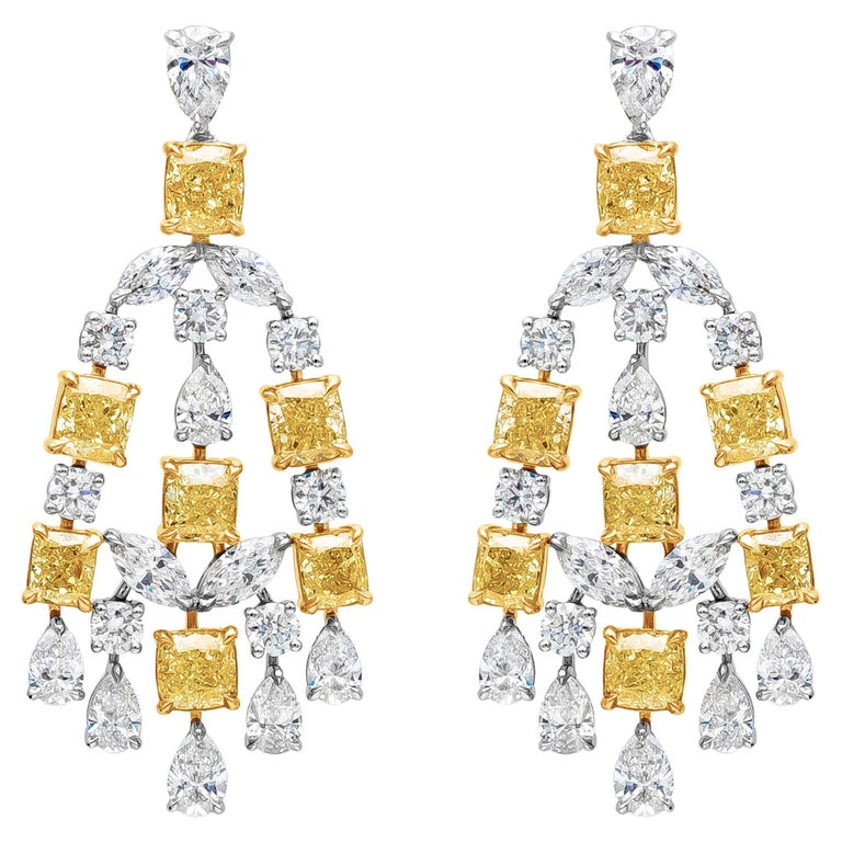 16.56 Carat Total Mixed Cut Fancy Yellow and White Diamond Chandelier ...