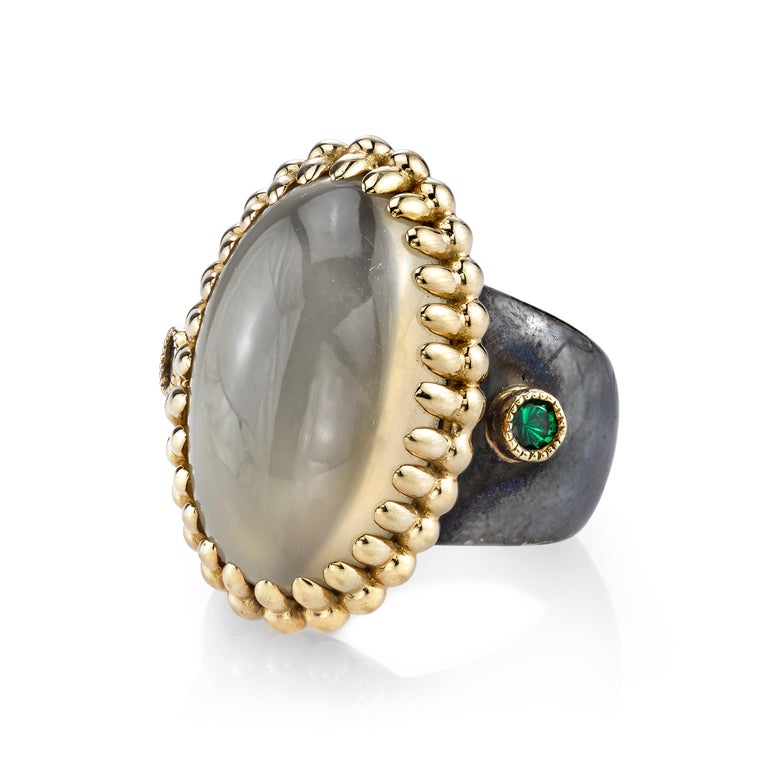 16.57ct Moonstone .25ct TSV 18KY and Organic Silver Ring at 1stDibs