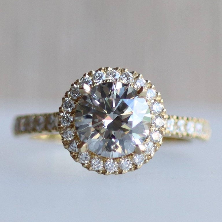 1.66 Carat Grey Lab Diamond in 18k Yellow Gold Halo with Pave For Sale ...