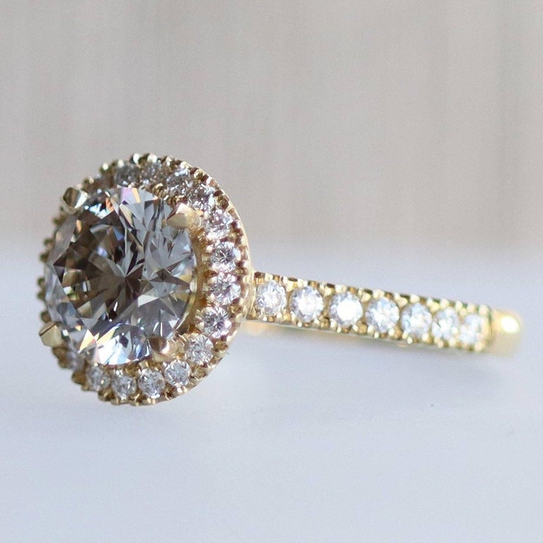 1.66 Carat Grey Lab Diamond in 18k Yellow Gold Halo with Pave For Sale ...