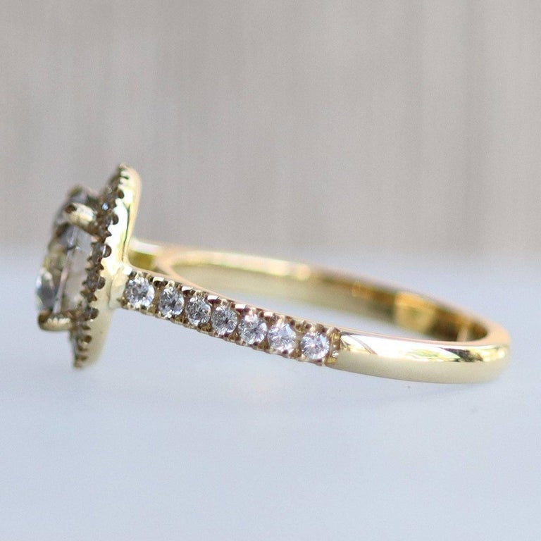 1.66 Carat Grey Lab Diamond in 18k Yellow Gold Halo with Pave For Sale ...