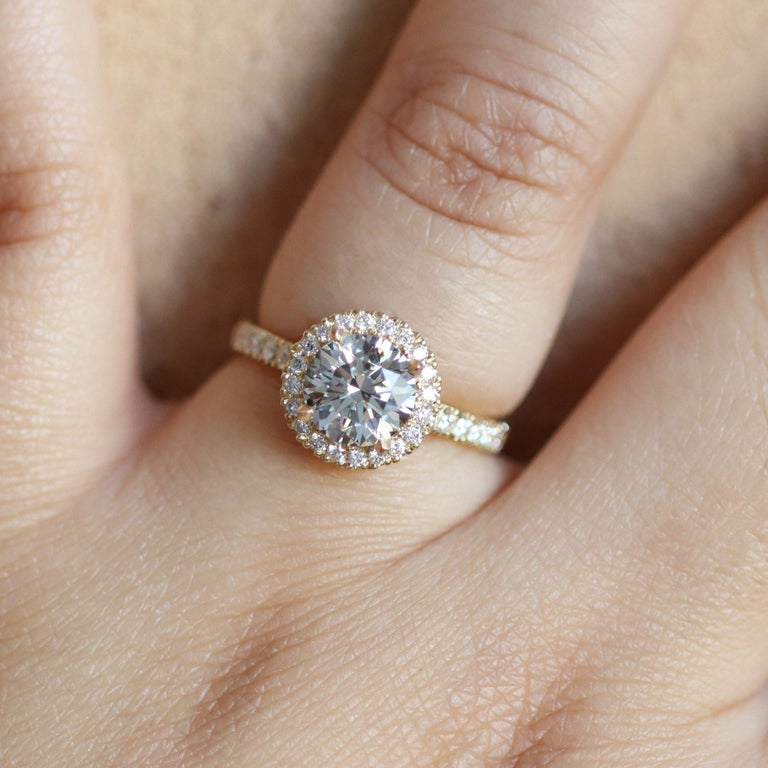 1.66 Carat Grey Lab Diamond in 18k Yellow Gold Halo with Pave For Sale ...