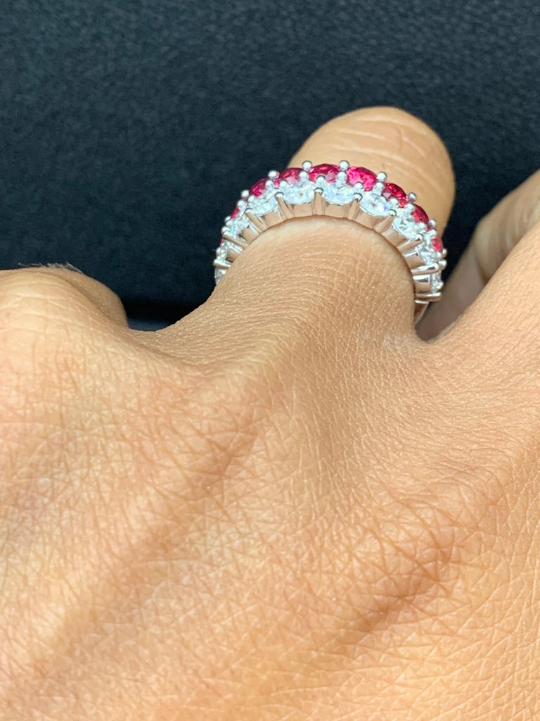 1.66 Ct Round Shape Ruby and Diamond Double Row Band Ring in 14K White ...
