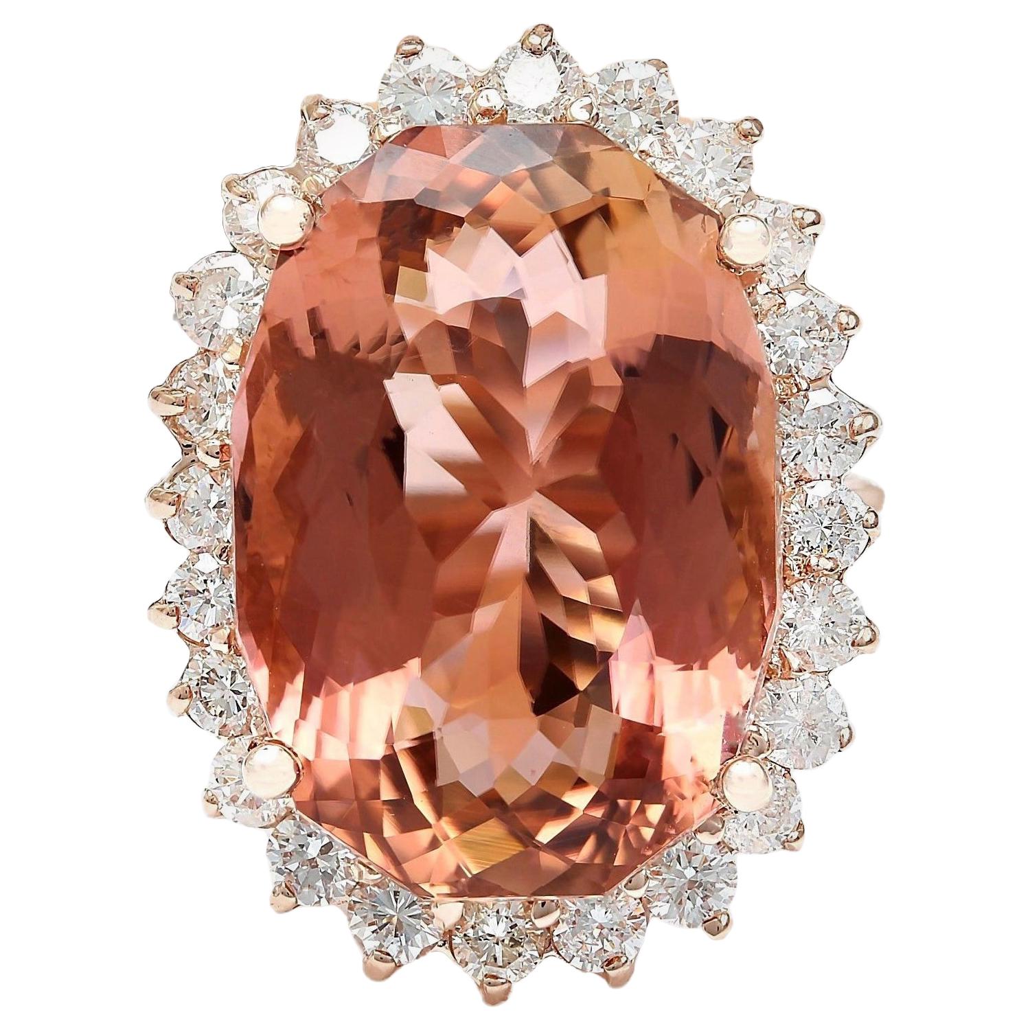 16.60 Carat Natural Morganite 18 Karat Solid Rose Gold Diamond Ring For ...