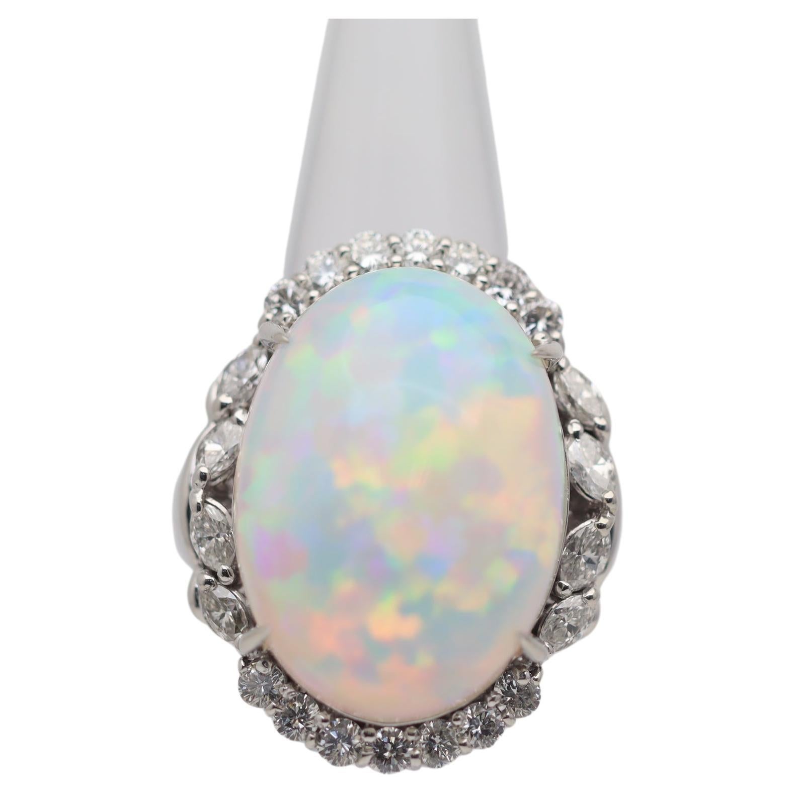1960s 16.10 Carat Opal Diamond Gold Platinum Ring For Sale at 1stDibs