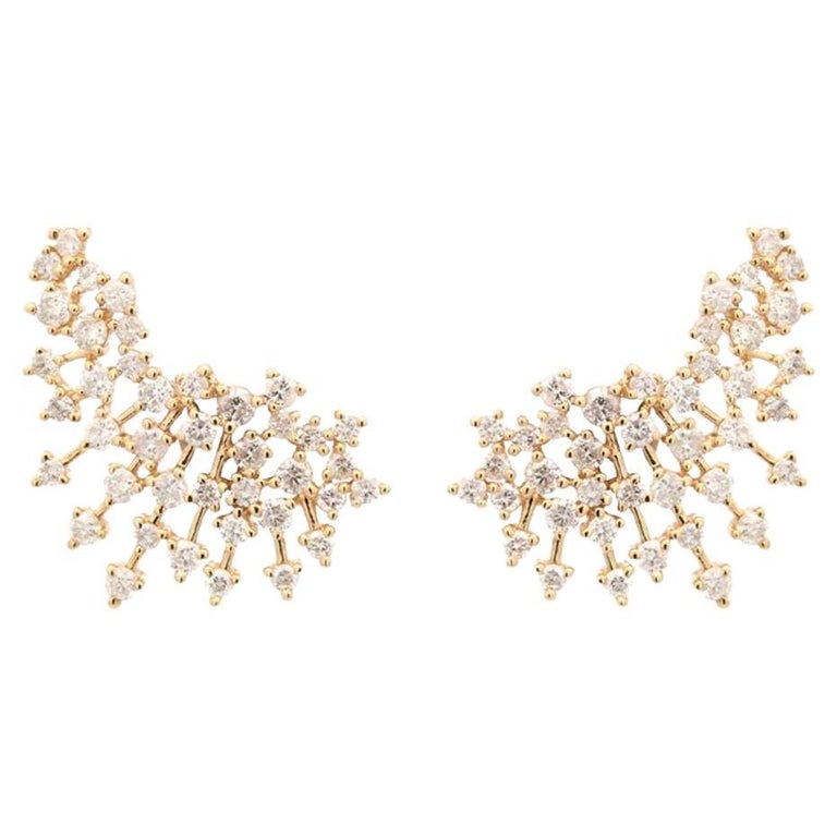 1.66ct Diamond 18k Gold Fireworks Earrings For Sale at 1stDibs