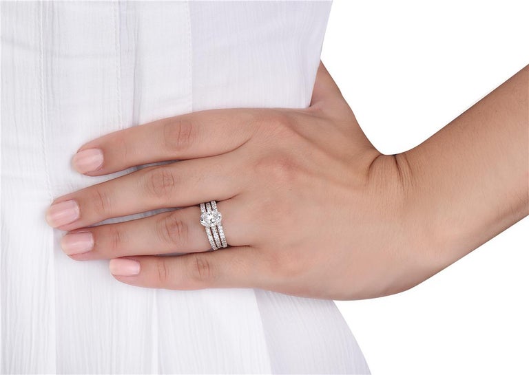 1.67 Carat Diamond 3-Row Cathedral Setting Oval Engagement Ring For ...