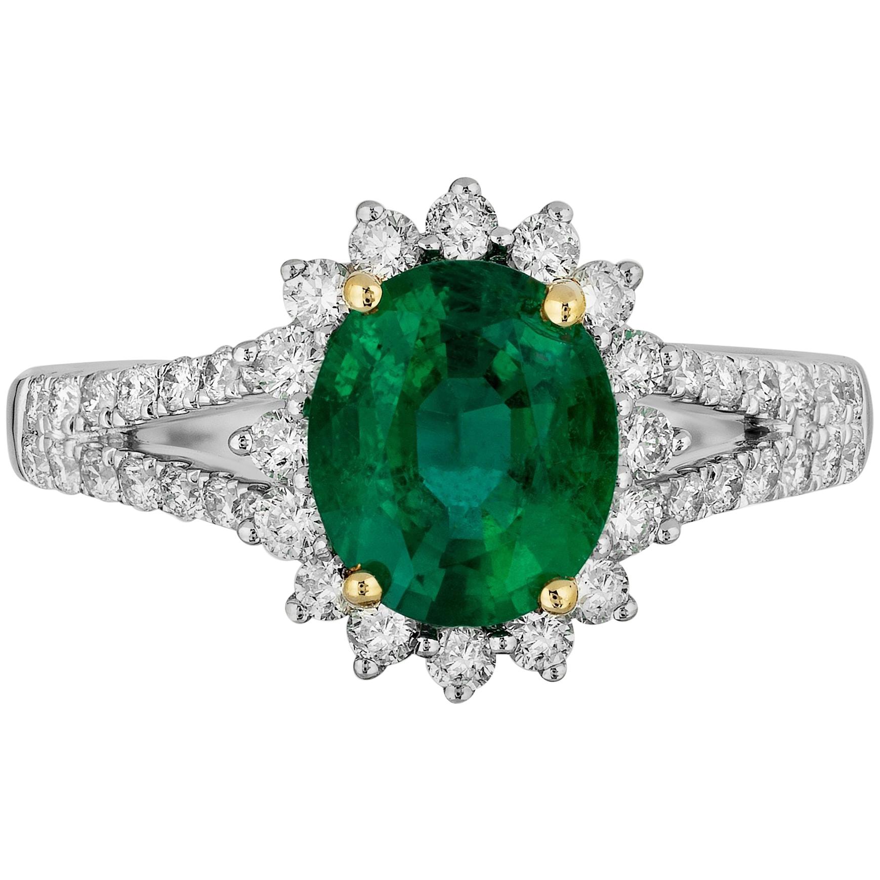 1.67 Carat Diamond 3-Row Cathedral Setting Oval Engagement Ring For ...