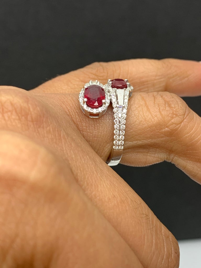 1.67 Carat Oval Cut Ruby Diamond Toi Et Moi Engagement Ring 14K White ...