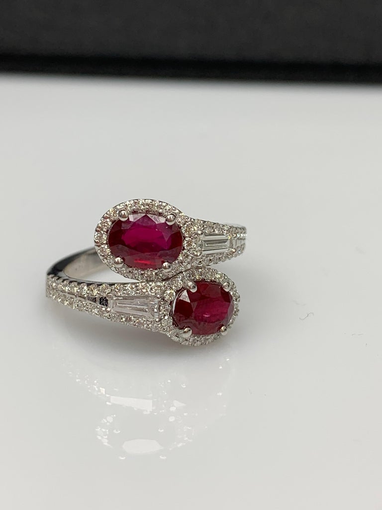 1.67 Carat Oval Cut Ruby Diamond Toi Et Moi Engagement Ring 14K White ...