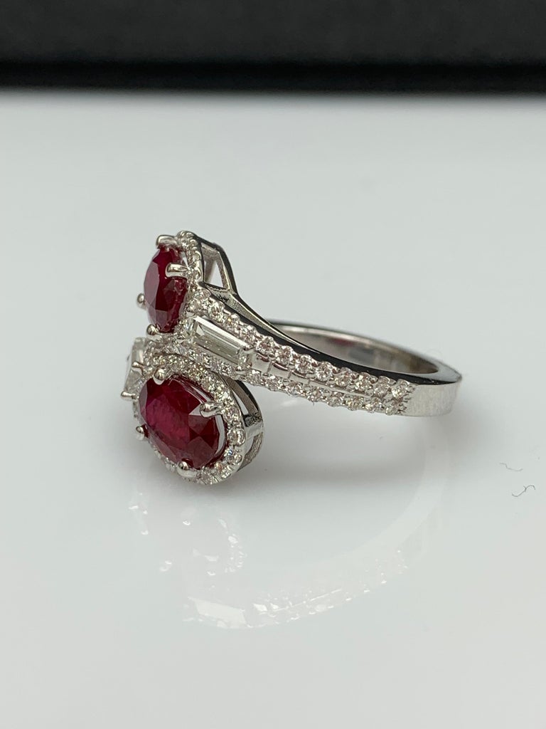 1.67 Carat Oval Cut Ruby Diamond Toi Et Moi Engagement Ring 14K White ...