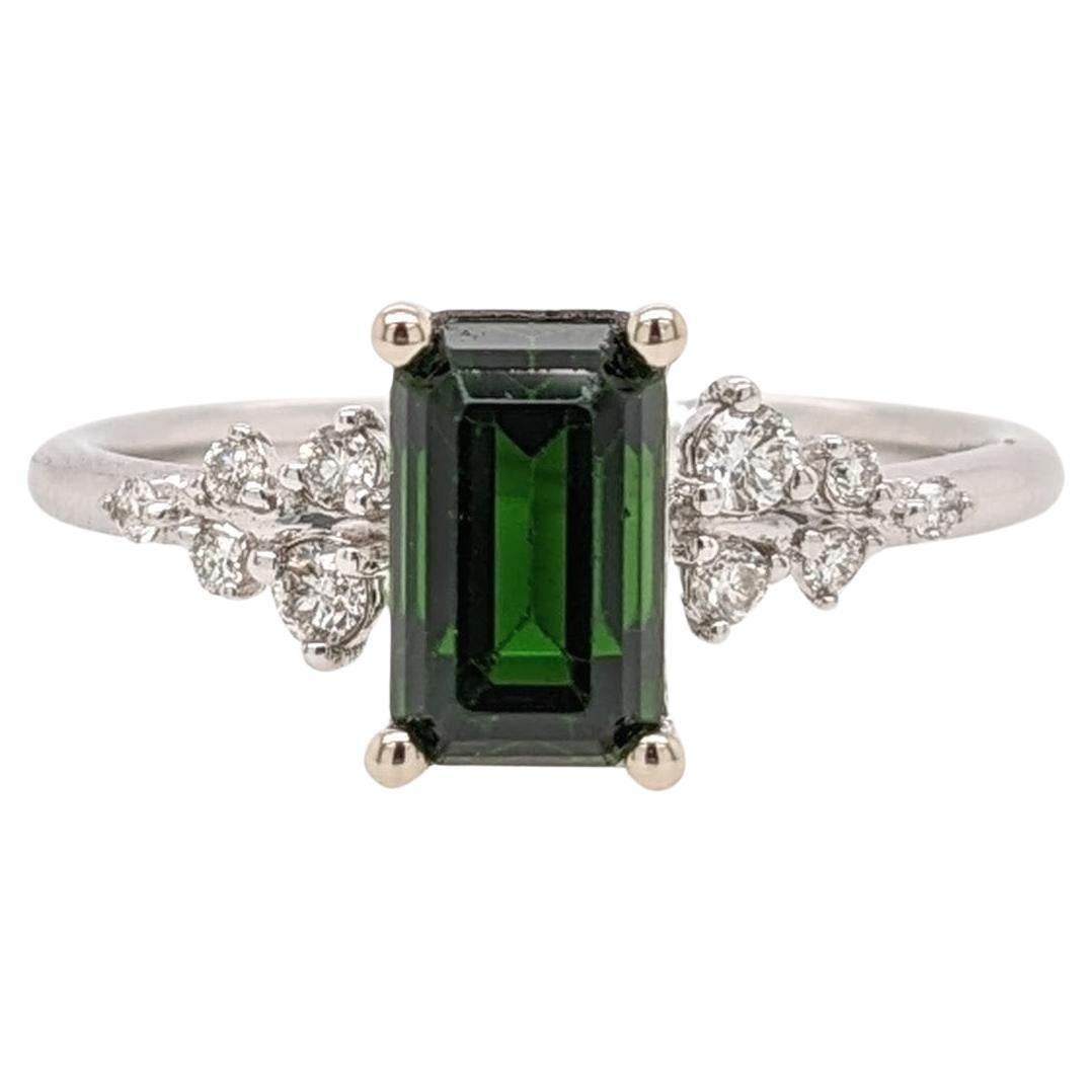 Watermelon Tourmaline Ring w Diamond Halo in Solid 14k Gold Emerald Cut ...