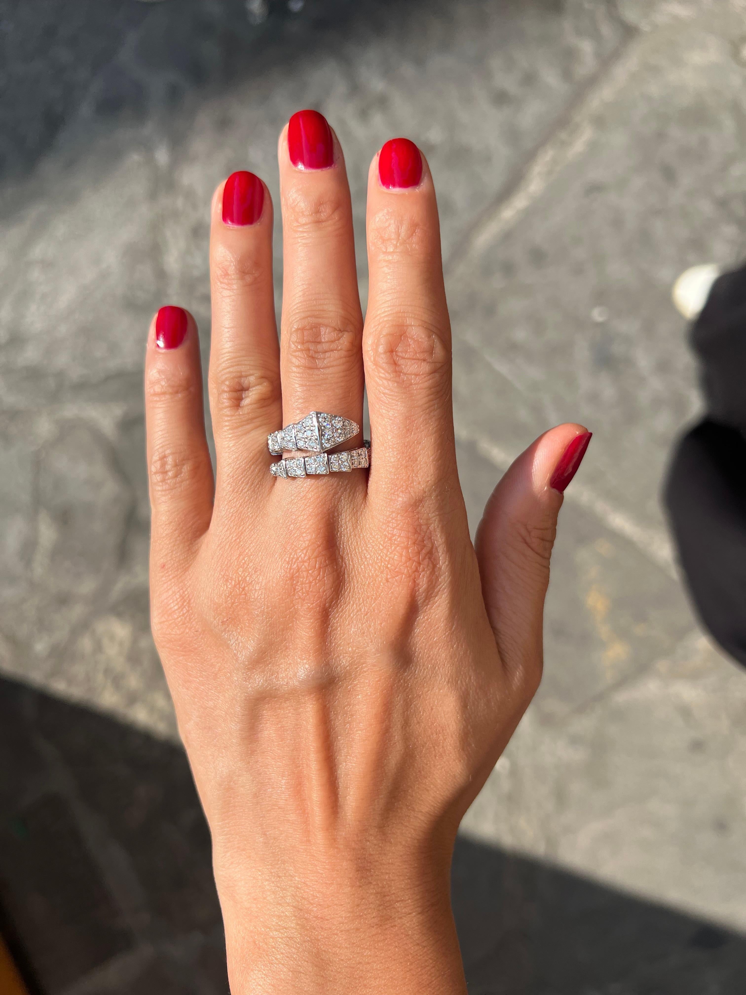 Customizable 1.68 Carat Diamond 18k White Gold Snake Ring For Sale at ...