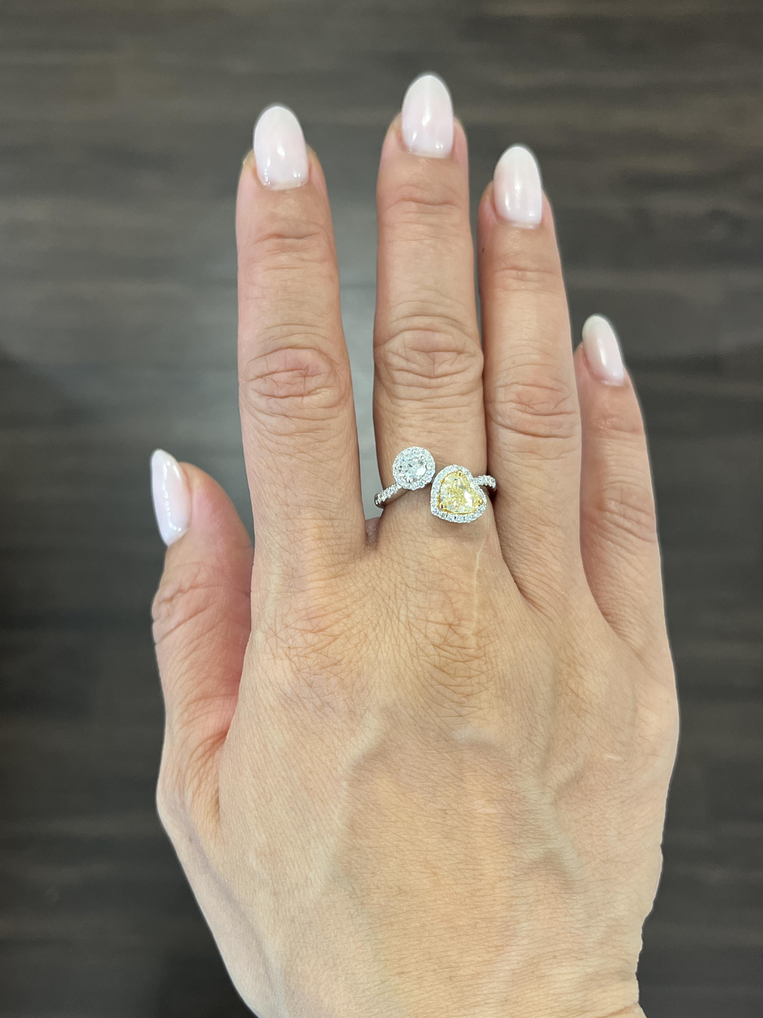 1.68 ct Natural Yellow Moi Et Toi Diamond Ring For Sale at 1stDibs